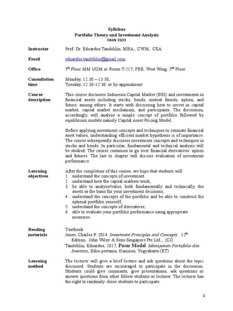 Syllabus Portfolio Theory and Investment Analysis Instructor Email ...
