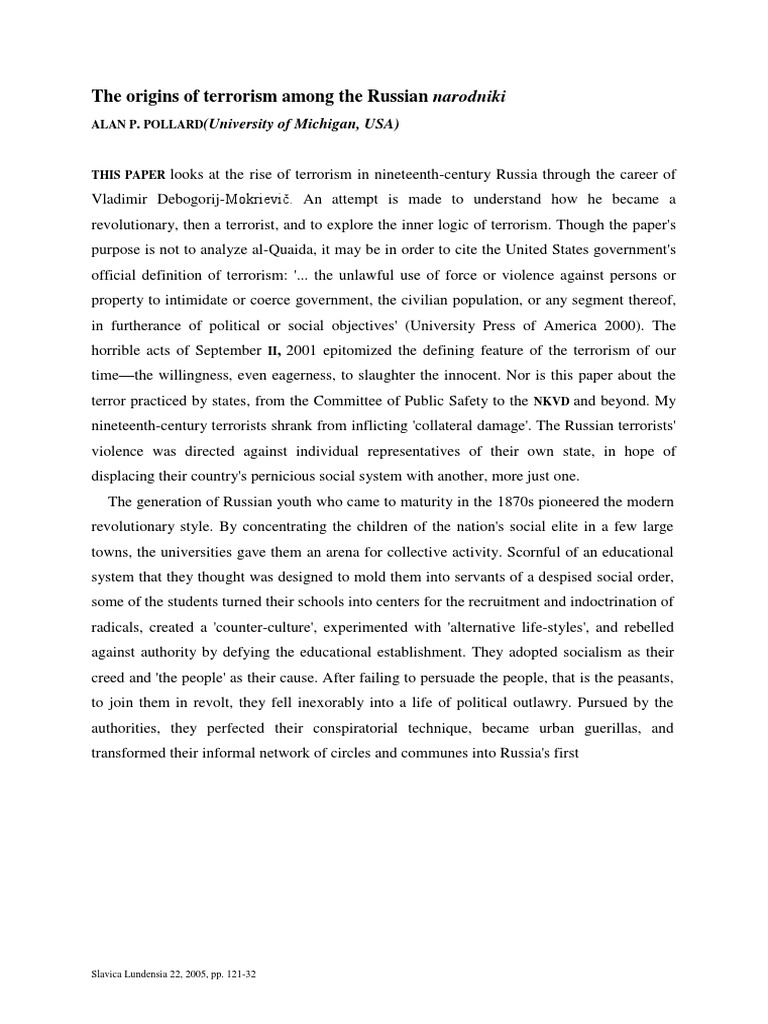 The Origins of Terrorism Among The Russian Narodniki - Alan Polard ...