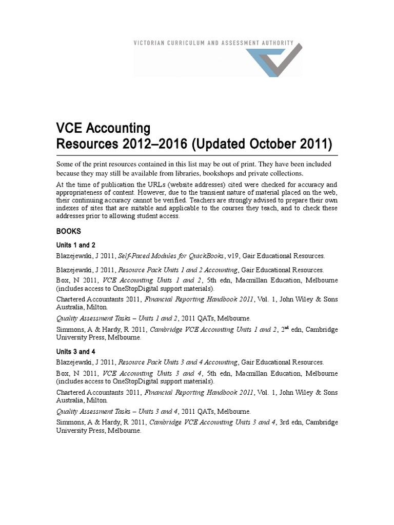VCE Accounting Resources 2012-2016 (Updated October 2011) : Books | PDF ...