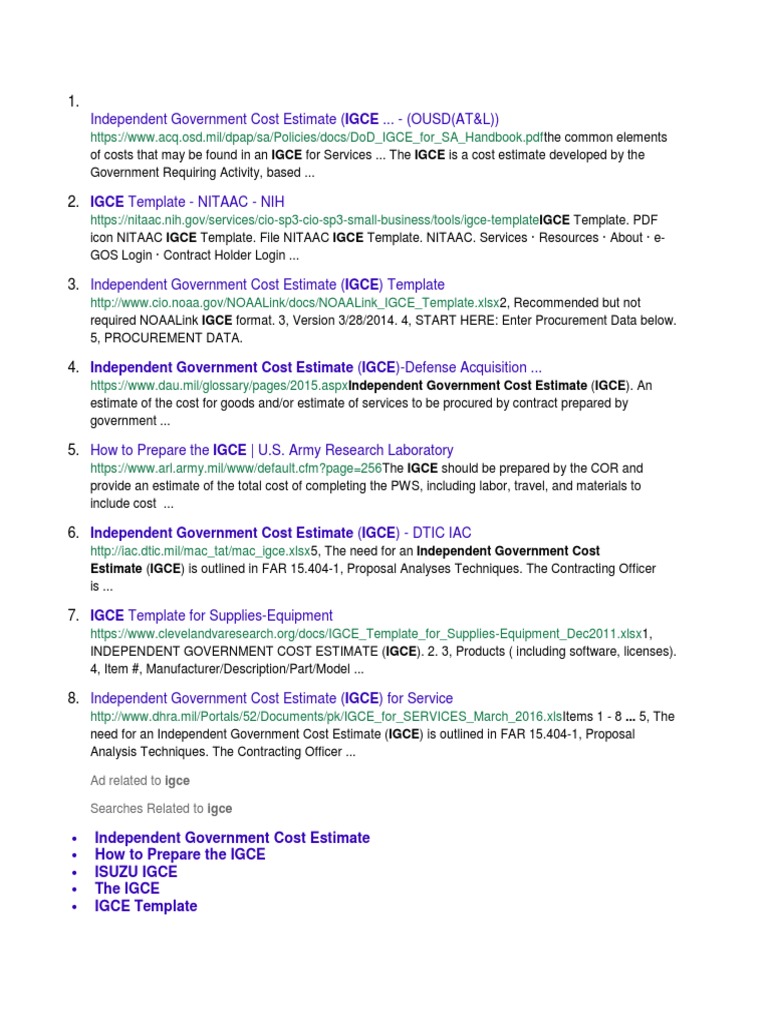 Independent Government Cost Estimate (IGCE ... - (OUSD (AT&L ...