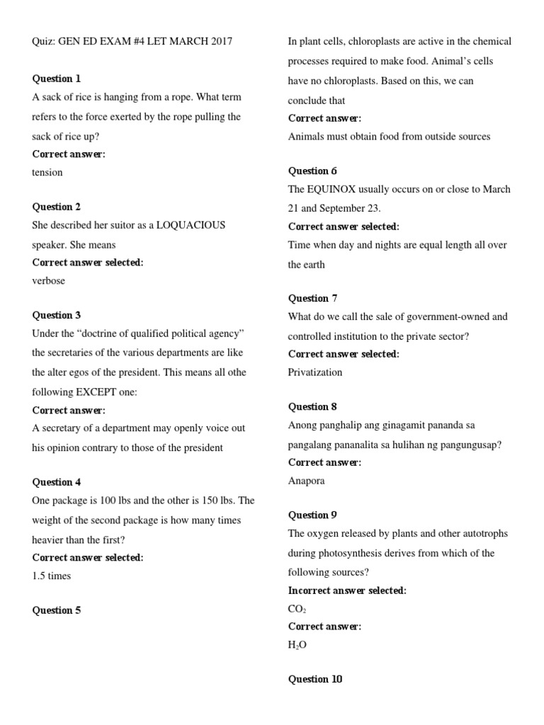 Gen Ed Maryjean - Gen Ed Exam #4 Let March 2017 | PDF | Question | Taxes