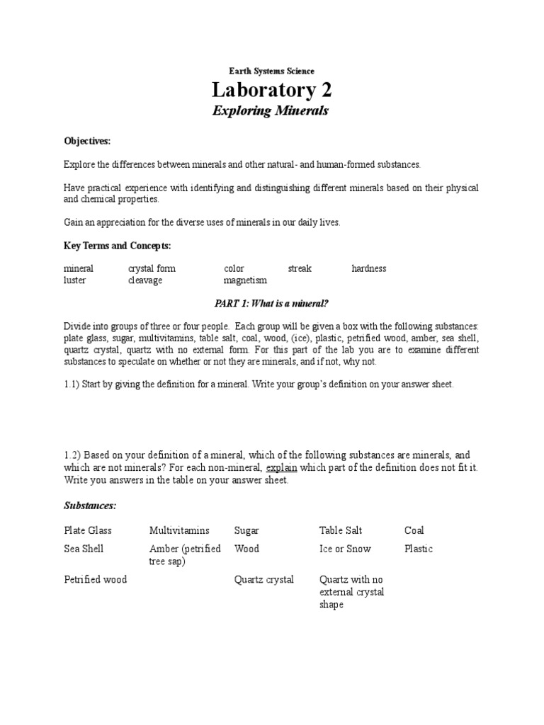 Laboratory 2: Exploring Minerals | PDF | Minerals | Crystal