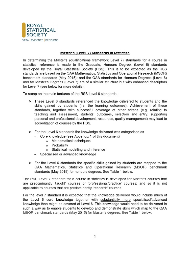 Rss Level 7 Standards | PDF | Statistics | Regression Analysis