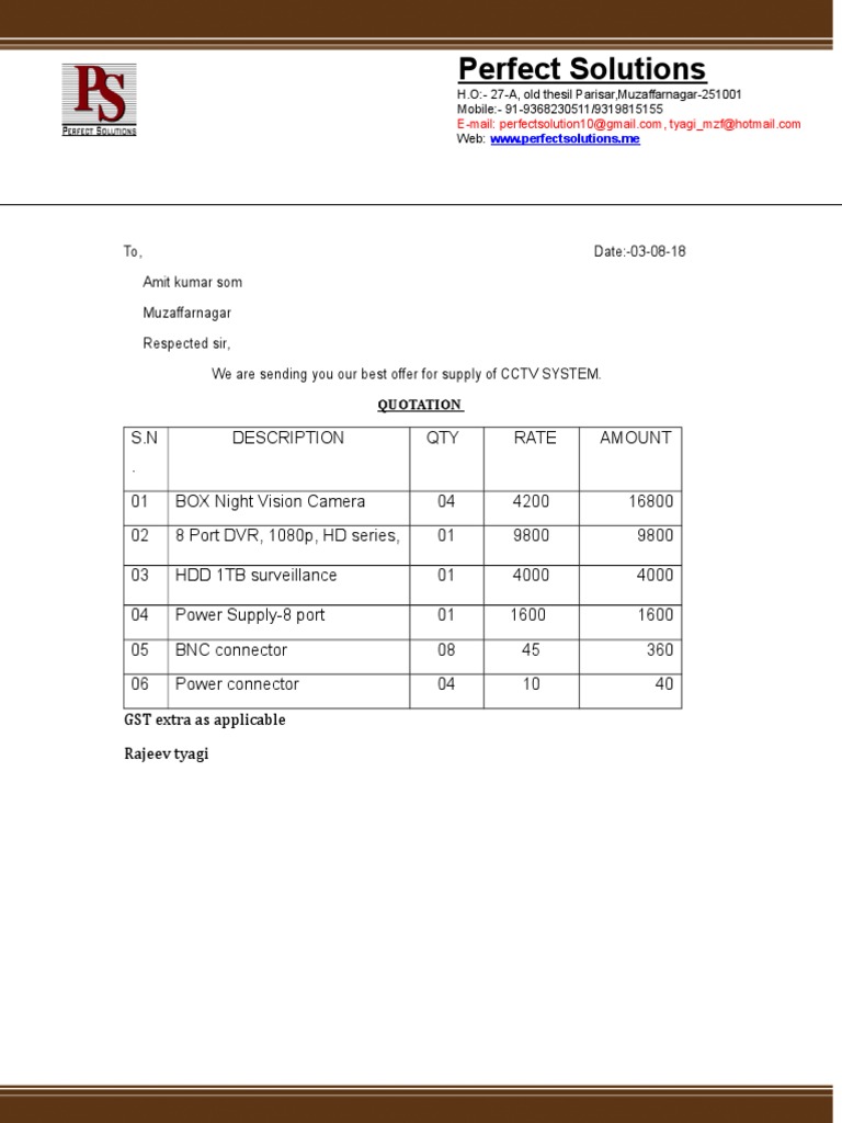 Amit Kumar CCTV Quotation | PDF | Information And Communications Technology | Telecommunications