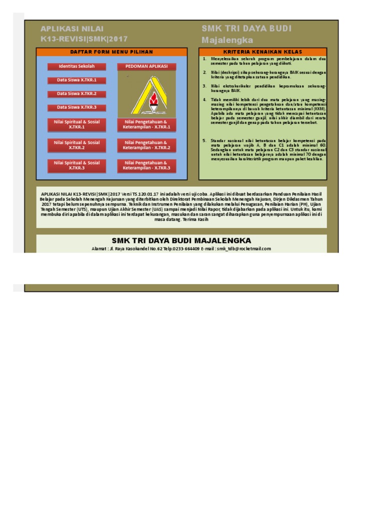 Desain Rapor K13 - SMKTDB - 2017 | PDF