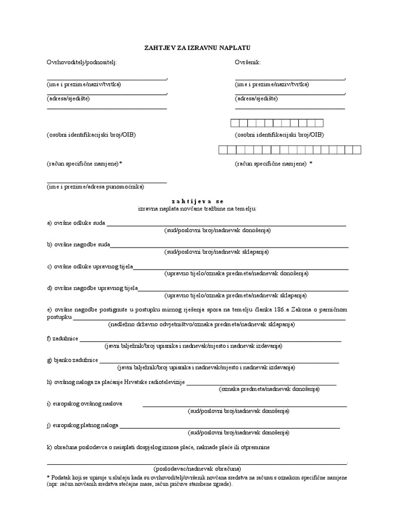 Obrazac Izjave o Zapljeni Po Pristanku Dužnika | PDF