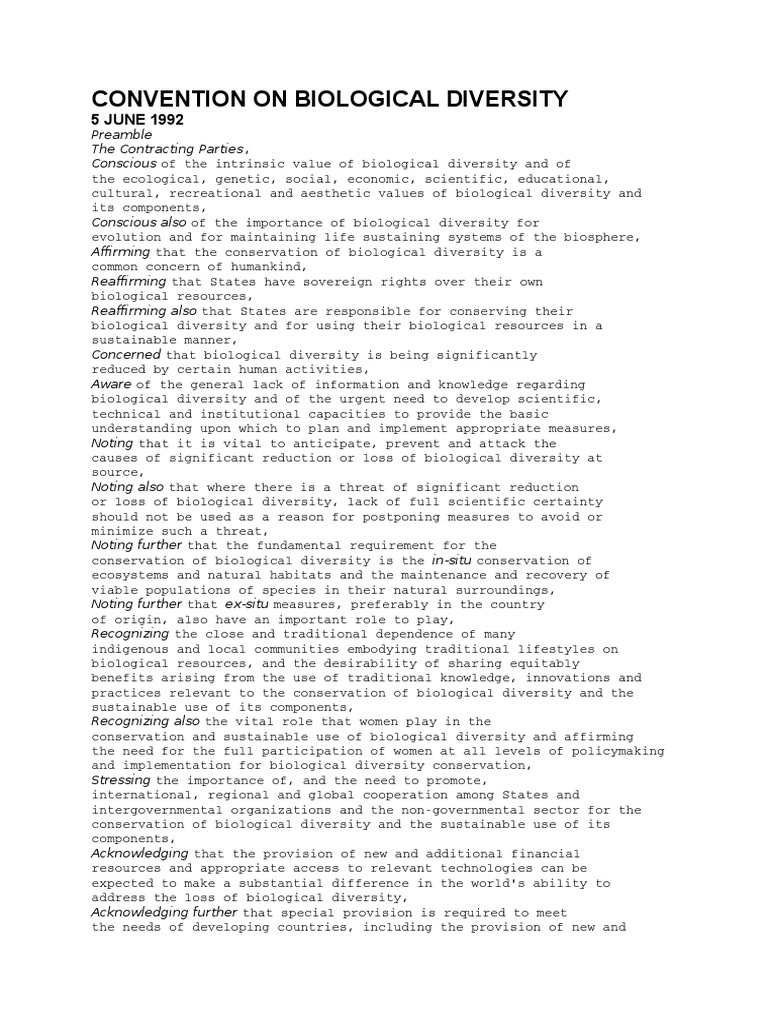 Convention on Biological Diversity 1992 | Conservation Biology | Treaty