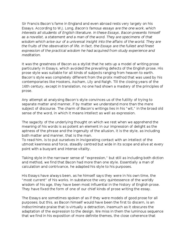 Francis Bacon Writing | Essays | Francis Bacon