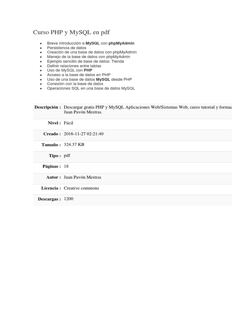 Curso PHP y MySQL en PDF | PDF