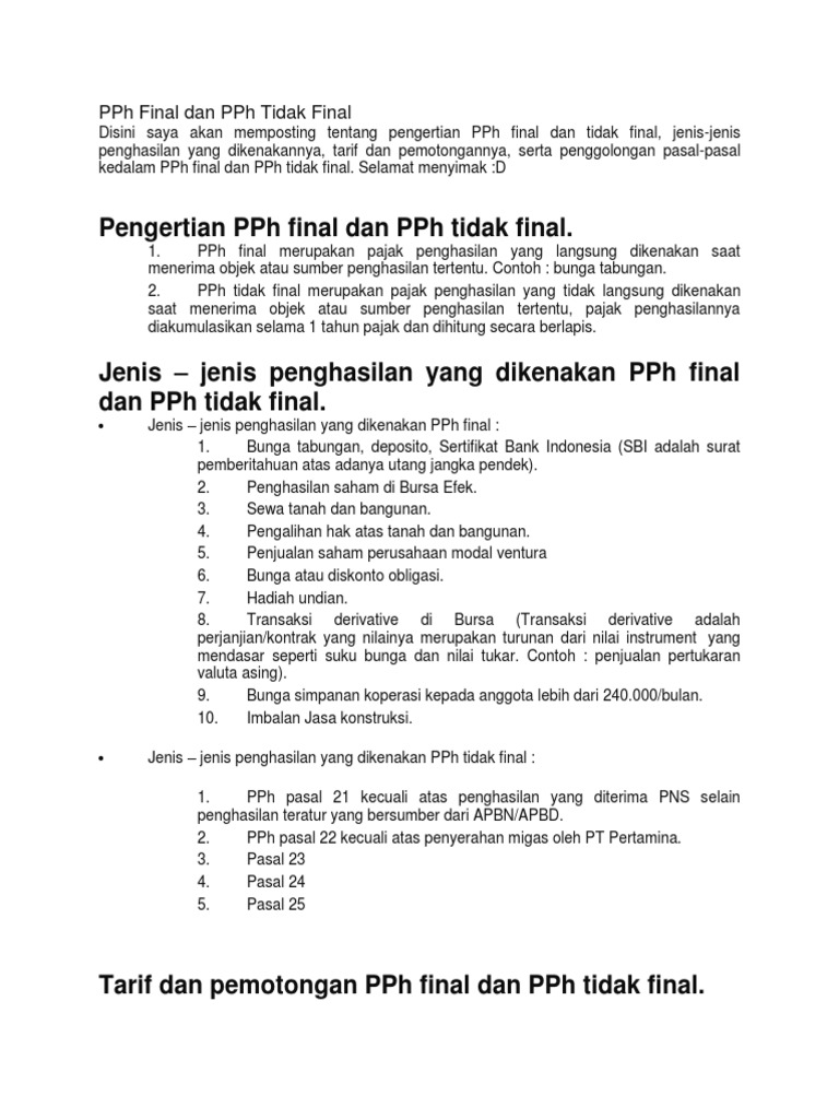 PPH Final Dan PPH Tidak Final | PDF