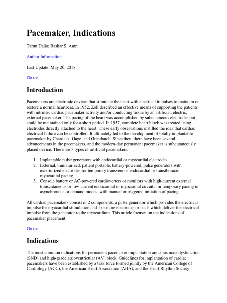Pacemaker, Indications: Author Information | PDF | Artificial Cardiac ...