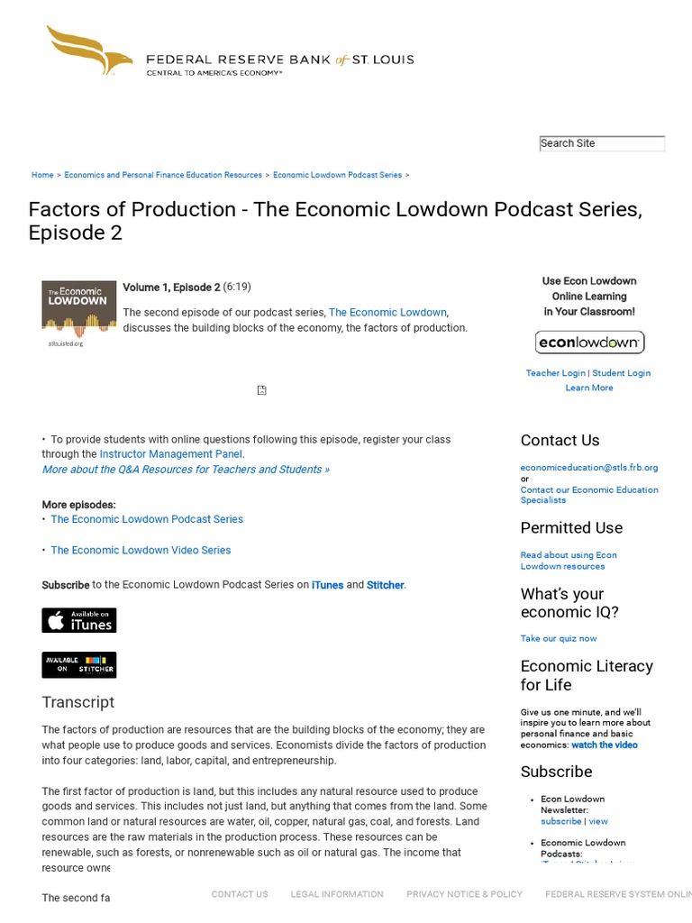 Factors of Production, Economic Lowdown Podcasts - Education Resources ...