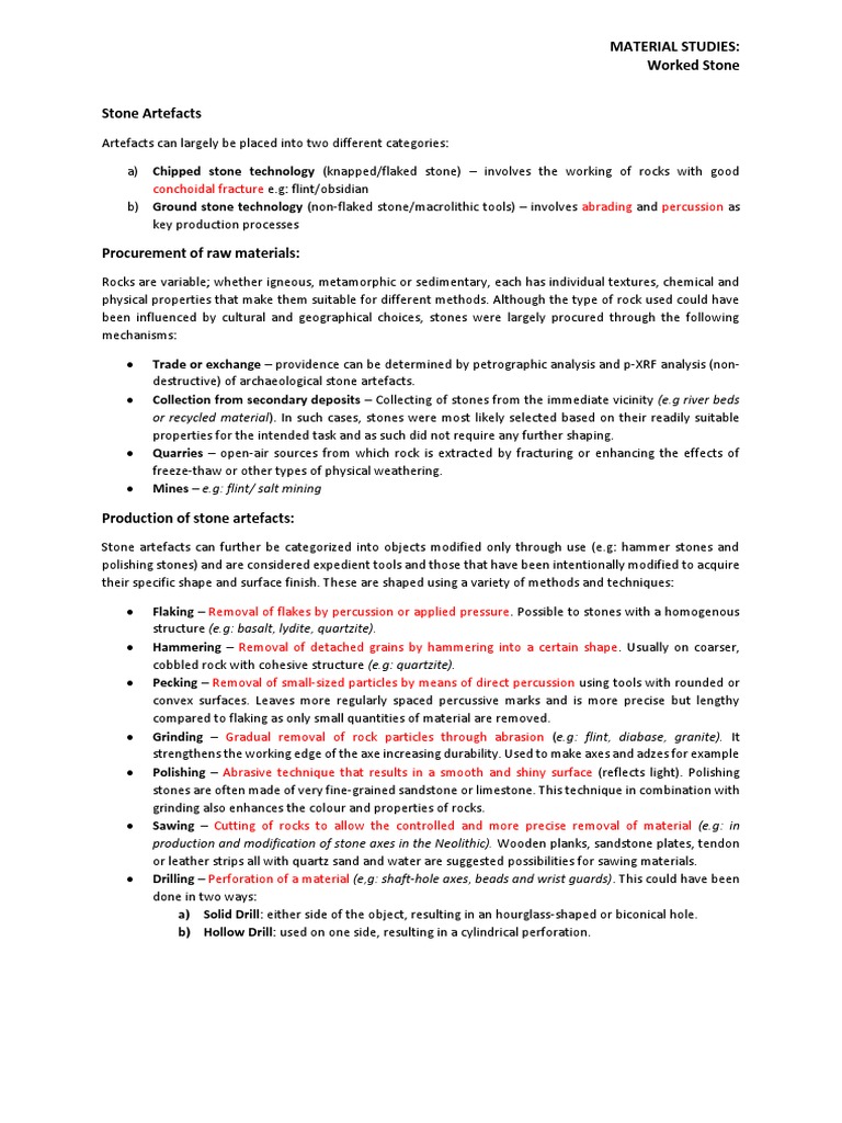 Worked Stone Notes | PDF | Rock (Geology) | Rocks