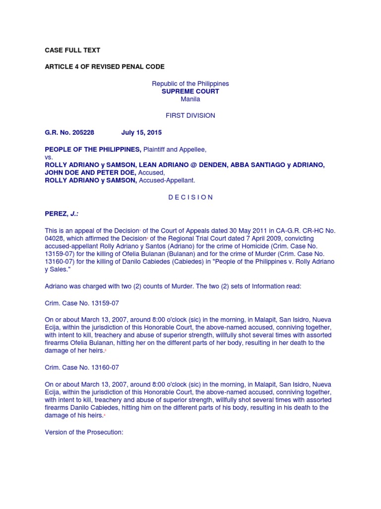 Case - Article 4 of RPC | PDF | Murder | Crime & Violence