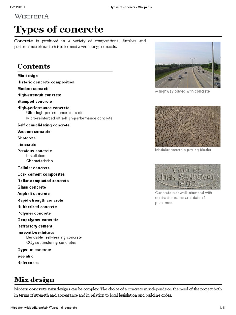 Types of Concrete - Wikipedia | PDF | Concrete | Cement