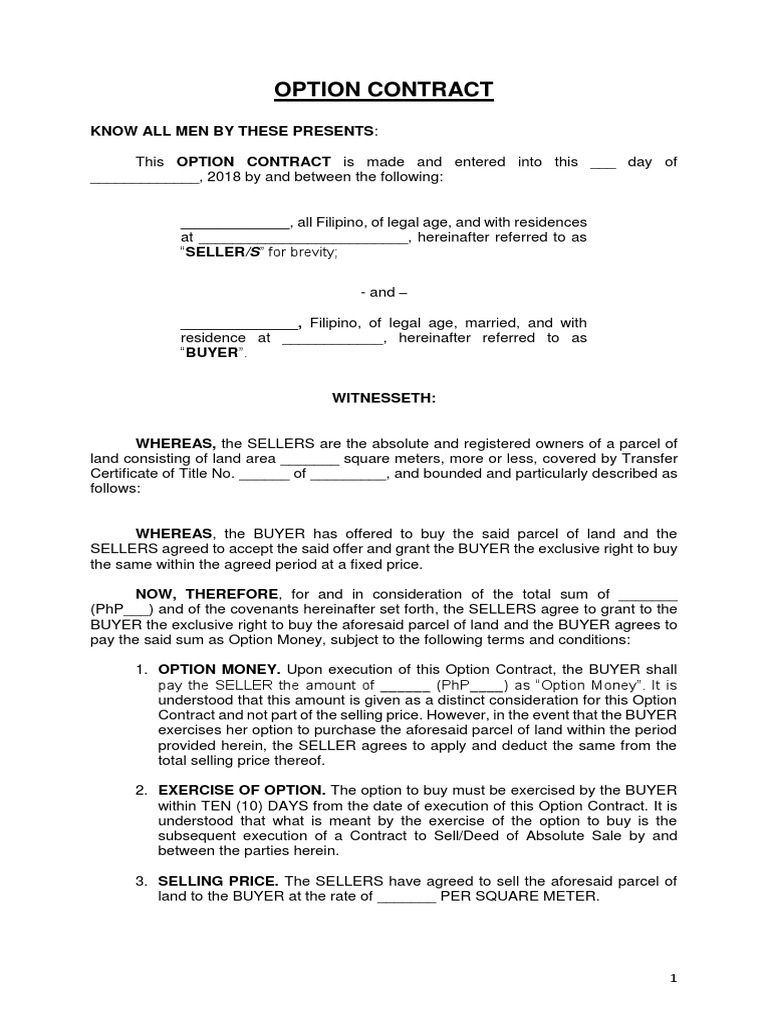 Option Contract | PDF | Option (Finance) | Prices