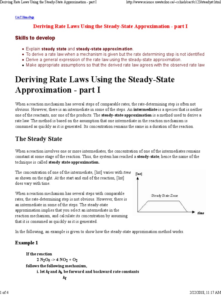 Deriving Rate Laws Using The Steady-State Approximation - Part I | Download Free PDF | Chemical ...
