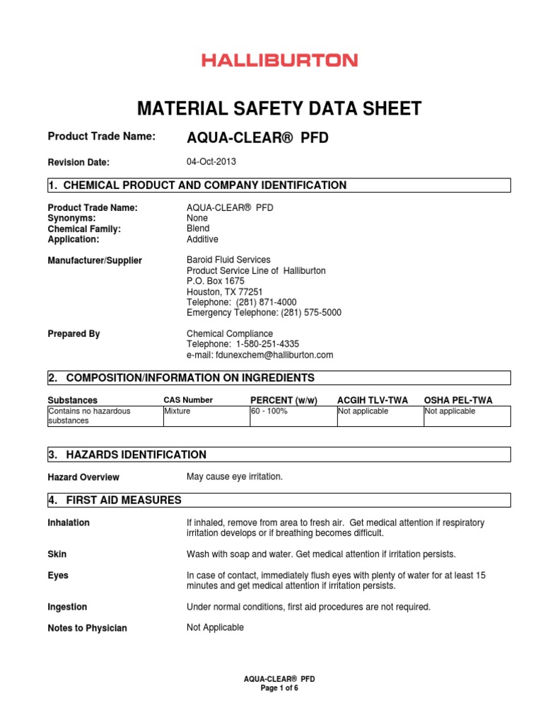 aqua-clear-pfd-material-safety-data-sheet.pdf | Personal Protective ...
