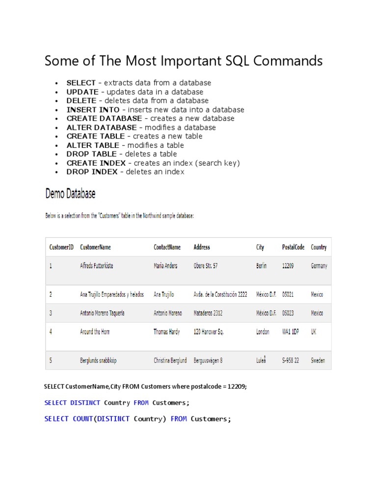 Some of The Most Important SQL Commands: Select Count Distinct From | PDF | Database Index ...
