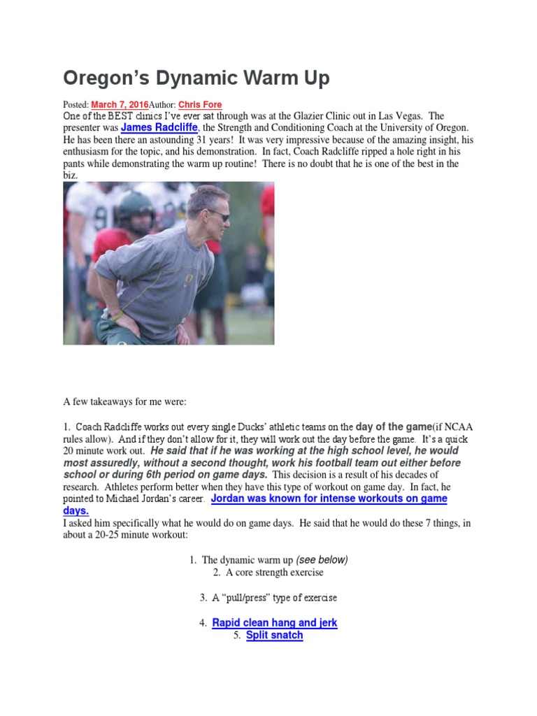 Oregon's Dynamic Warm Up: James Radcliffe | PDF | Strength Training ...