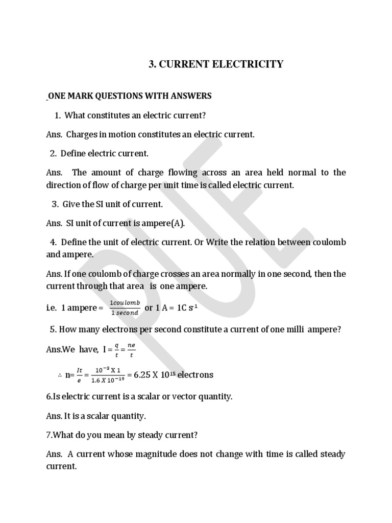 Understanding Electric Current: A Comprehensive Review of Key Concepts and Formulas | PDF ...