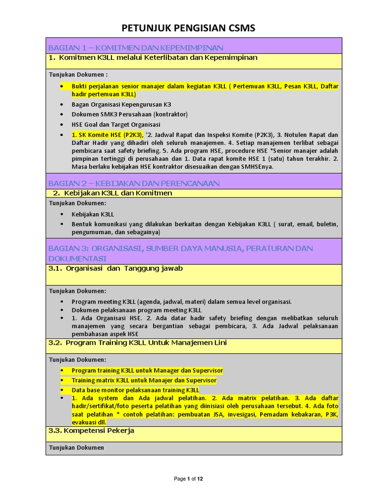 Petunjuk Pengisian CSMS | PDF