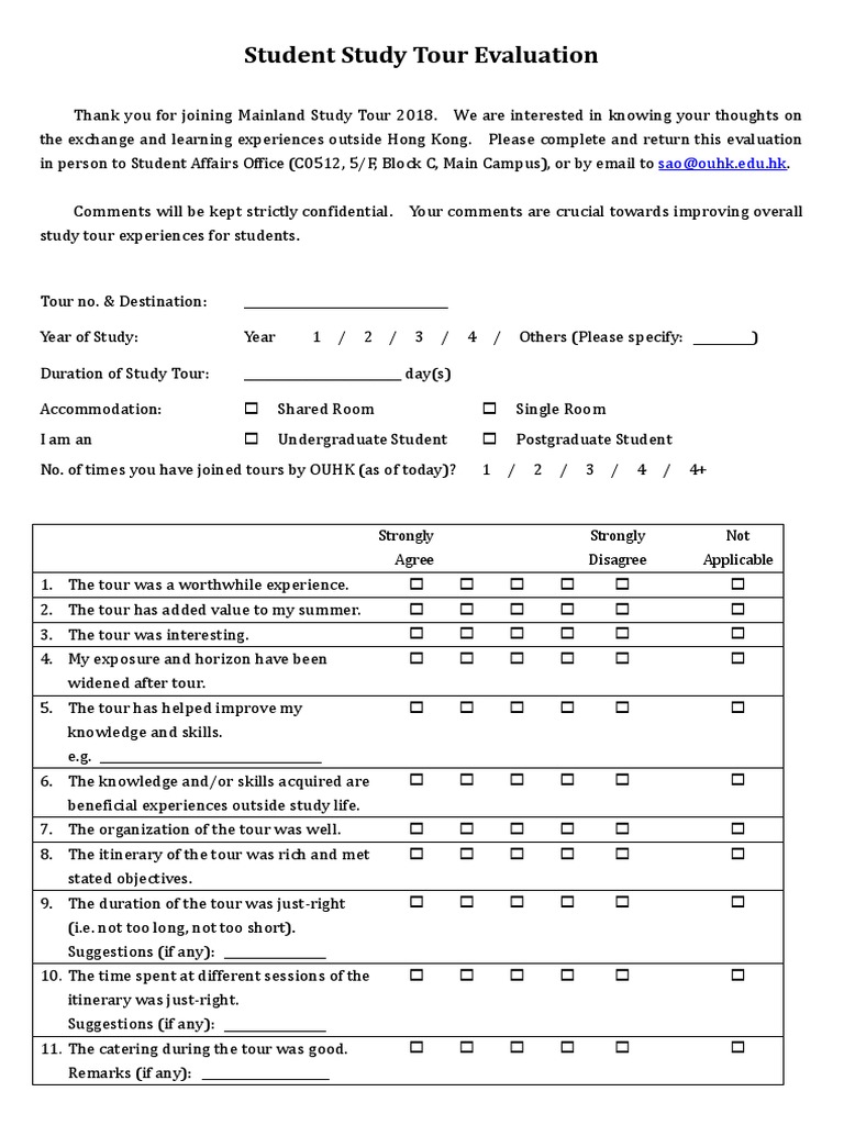 Student Study Tour Feedback Survey | PDF | Pedagogy | Teaching