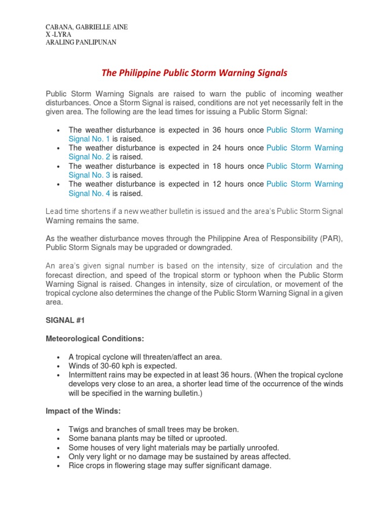 The Philippine Public Storm Warning Signals | PDF | Tropical Cyclones ...