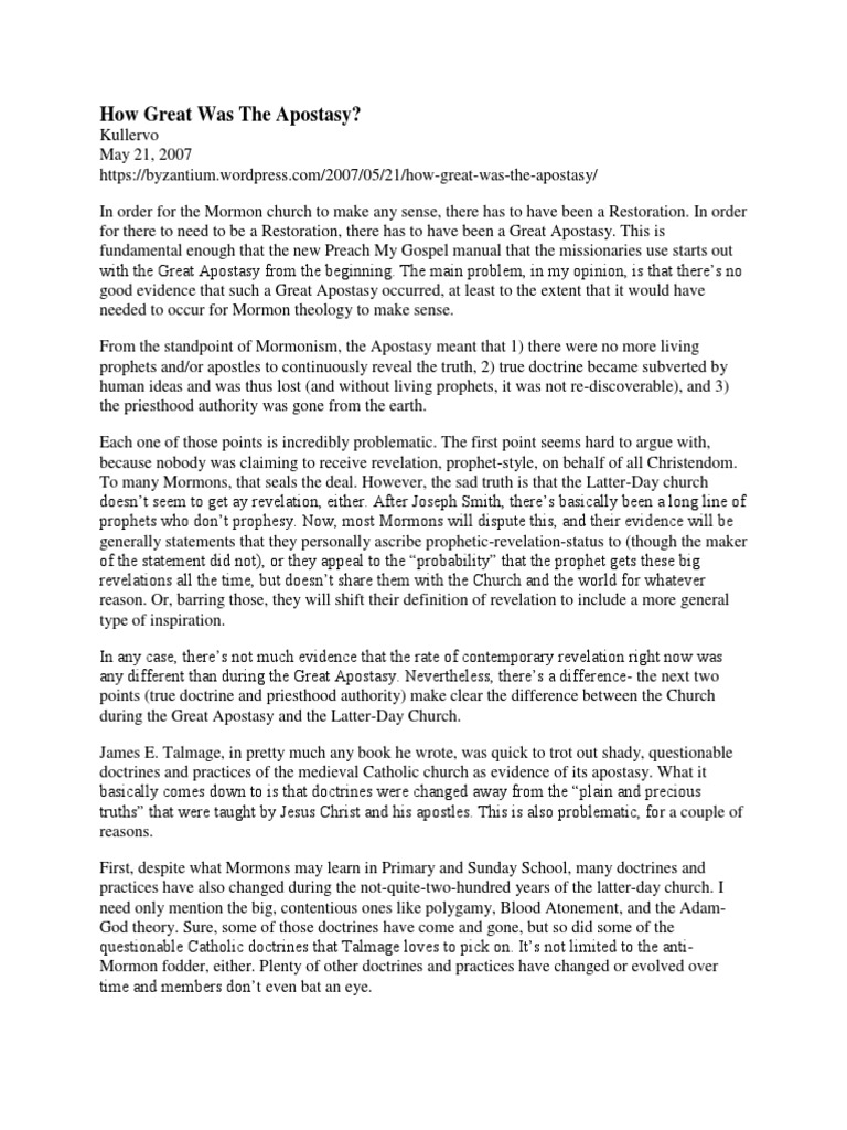 How Great Was The Apostasy | PDF | Restoration (Latter Day Saints ...