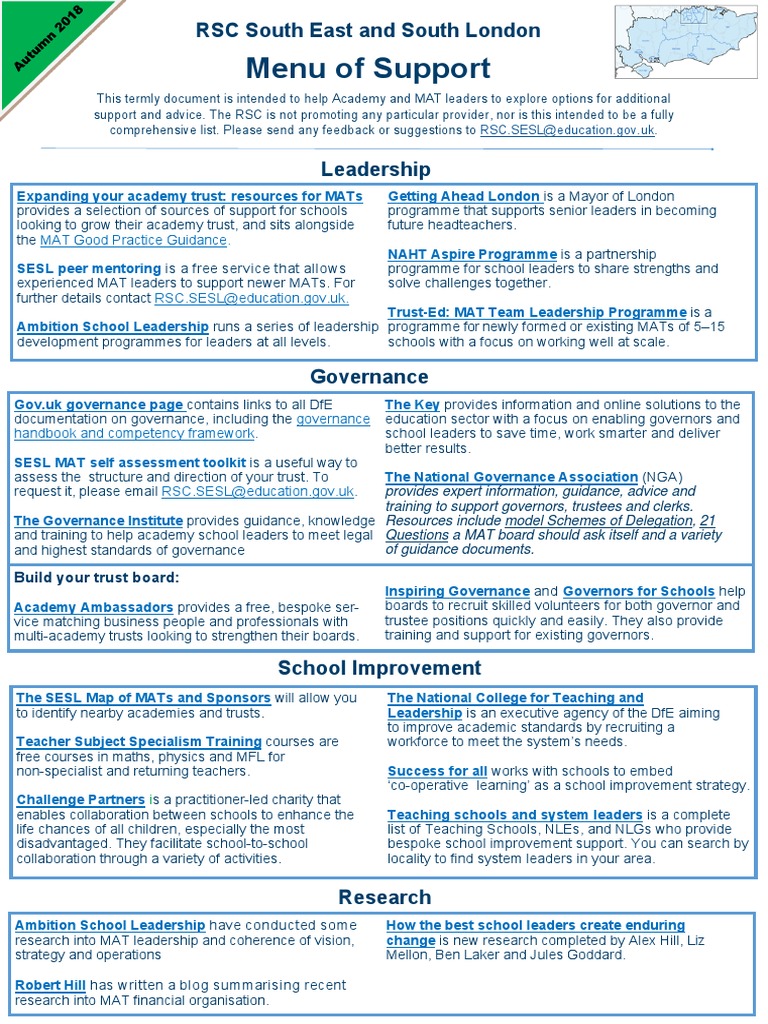 SESL Menu of Support Autumn 2018 | PDF | Music Education | Teachers
