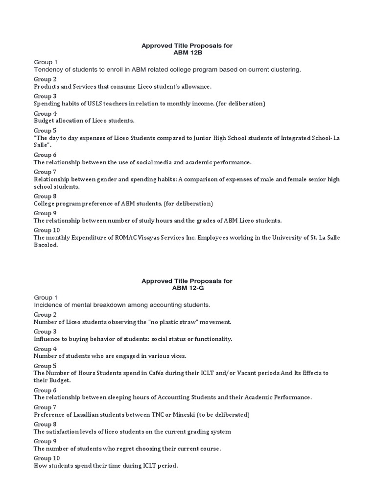 Analysis of proposed research topics from ABM classes 12B, 12G, 12J ...