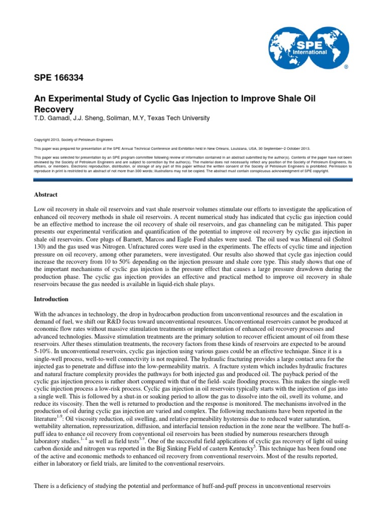 An Experimental Study of Cyclic Gas Injection To Improve Shale Oil ...