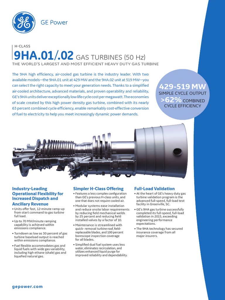 9HA.01 .02 Fact Sheet 2016 PDF | PDF | Gas Turbine | Natural Gas
