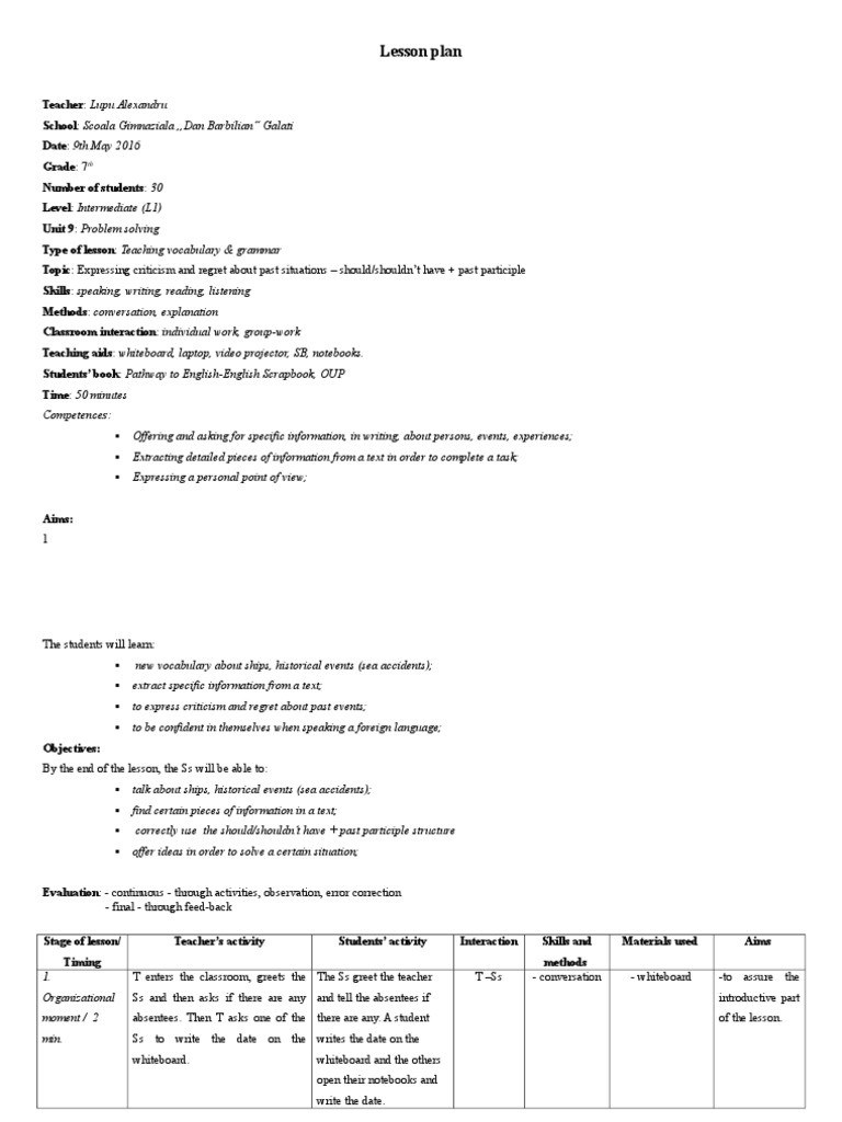 Lesson Plan: Competences | PDF | Lesson Plan | Conversation