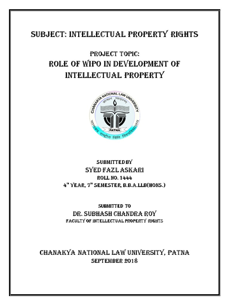 IPR Project On WIPO | PDF | World Intellectual Property Organization ...