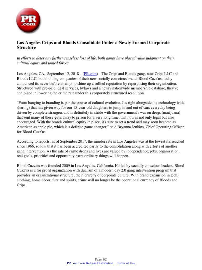 Los Angeles Crips and Bloods Consolidate Under A Newly Formed Corporate ...