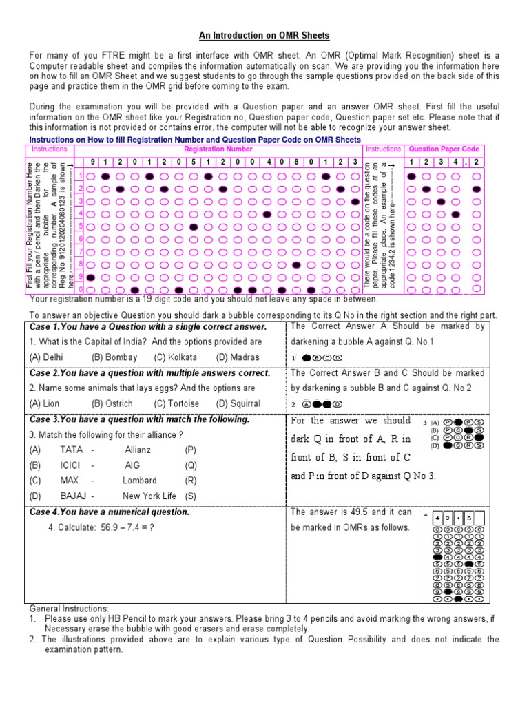 An Introduction On OMR Sheets: Instructions On How To Fill Registration ...