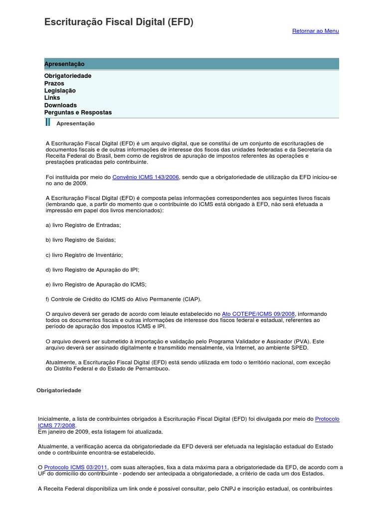 Sped Fiscal Icms Ipi | Escrituração contábil | Recibo
