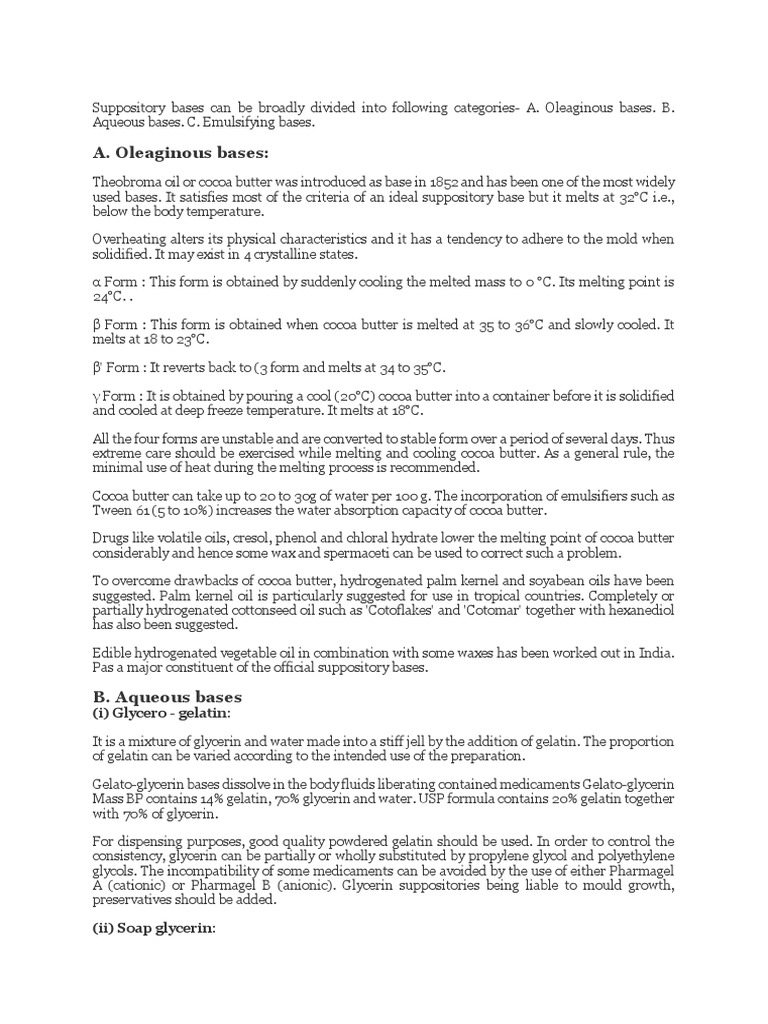 A. Oleaginous Bases:: (I) Glycero - Gelatin | PDF | Glycerol | Triglyceride
