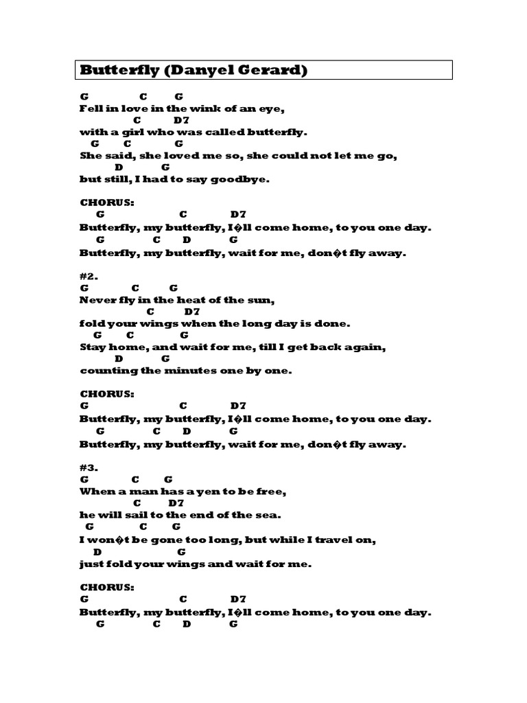 Butterfly Song Lyrics and Chords | PDF