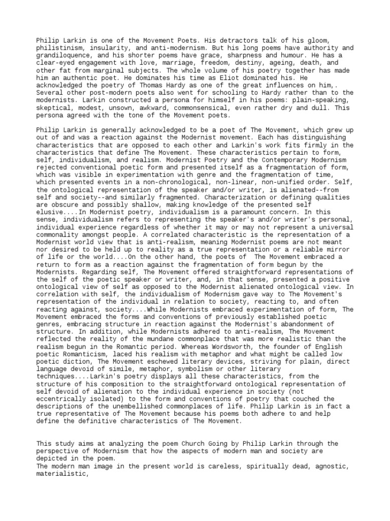 Philip Larkin Church Going | PDF | Poetry | Modernism