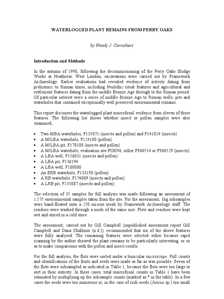 Waterlogged Plant Remains From Perry Oaks | PDF | Weed | Barley