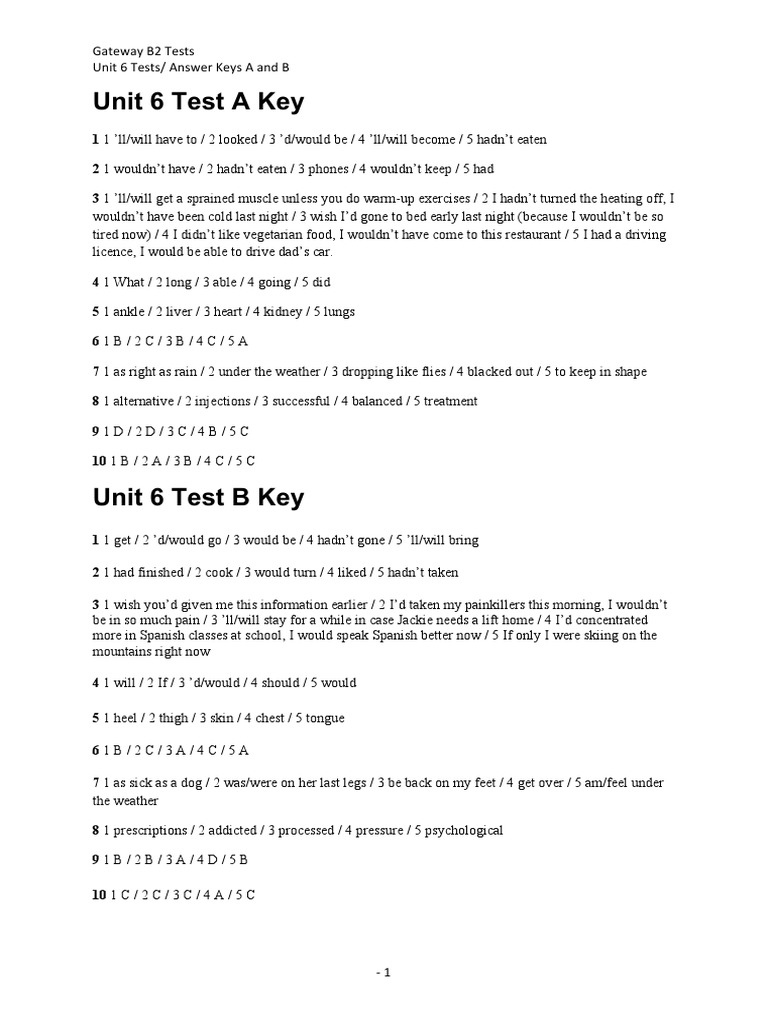 Gateway B2 Unit 6 Test Answers | PDF