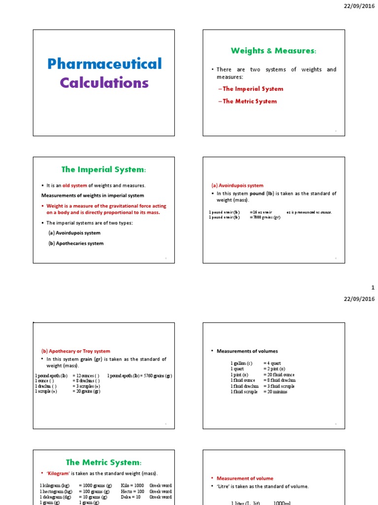 Pharmaceutical Calculations | PDF | Pound (Mass) | Ounce