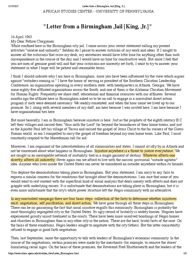 Letter From A Birmingham Jail (King, JR.) | PDF | Extremism | Religion ...