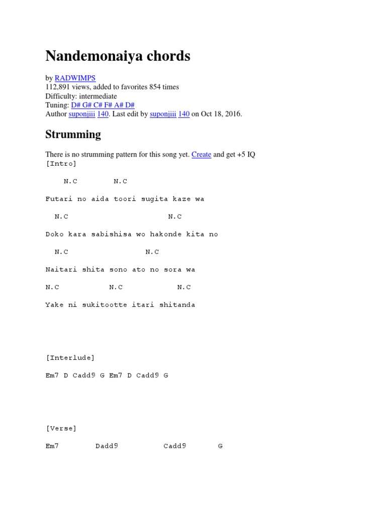 Nandemonaiya Chords | PDF | Leisure