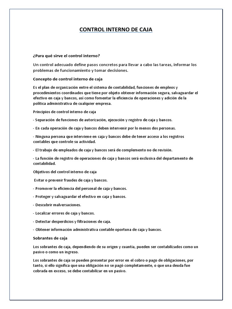 Control Interno De Caja | Contabilidad | Bancos
