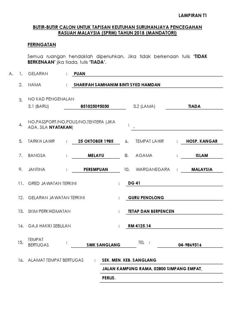 Lampiran SPRM T1 | PDF