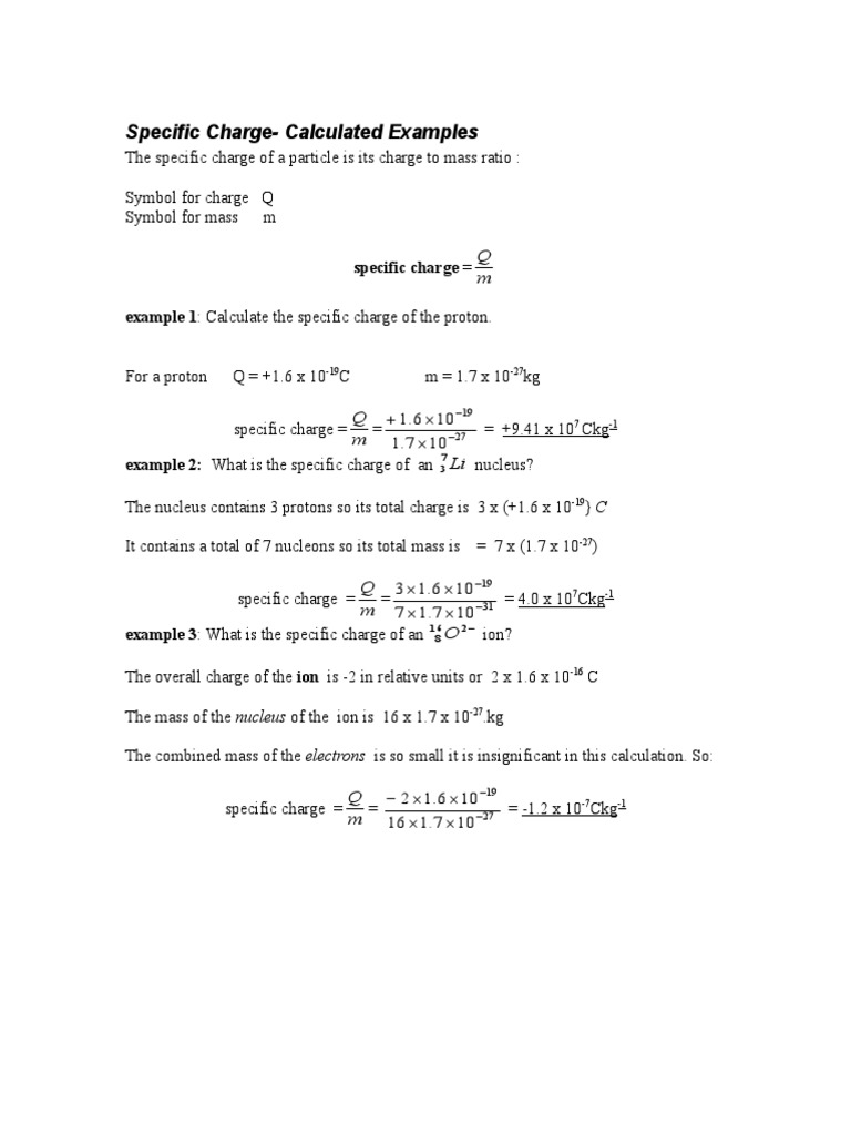 Specific Charge Calculation Guide | PDF