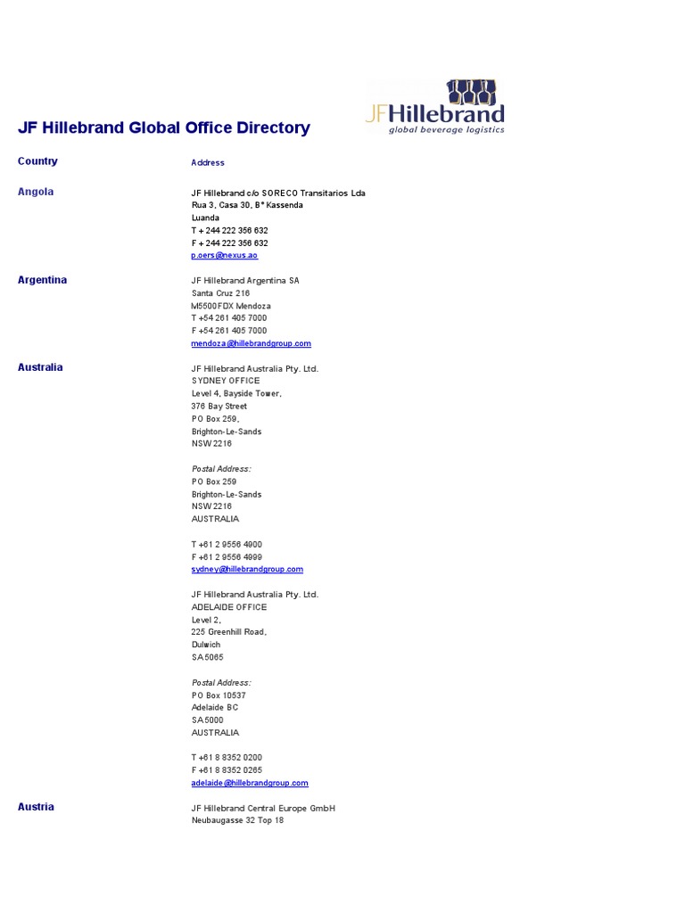 JF Hillebrand Global Office Directory: Country | PDF | United Arab ...